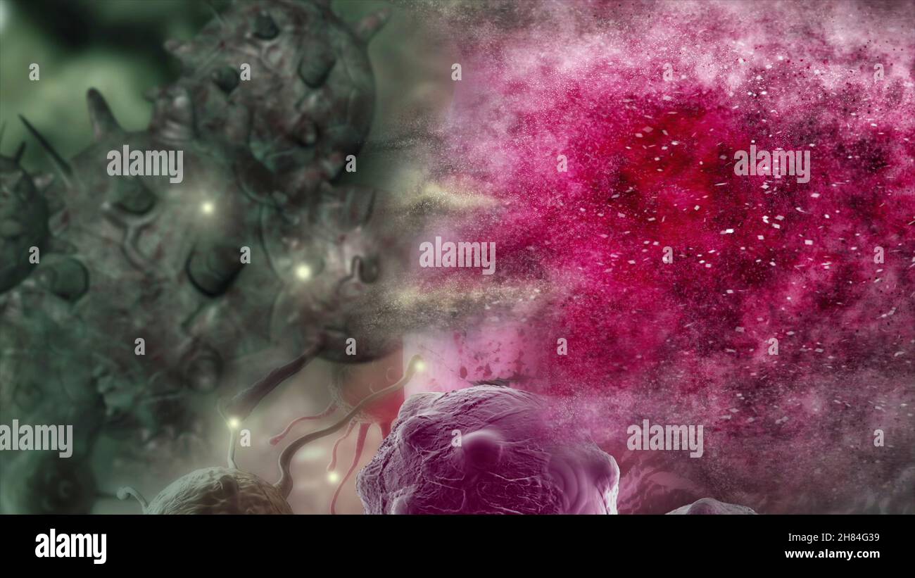 3d illustration - damaged and disintegrating cancer cell Stock Photo ...