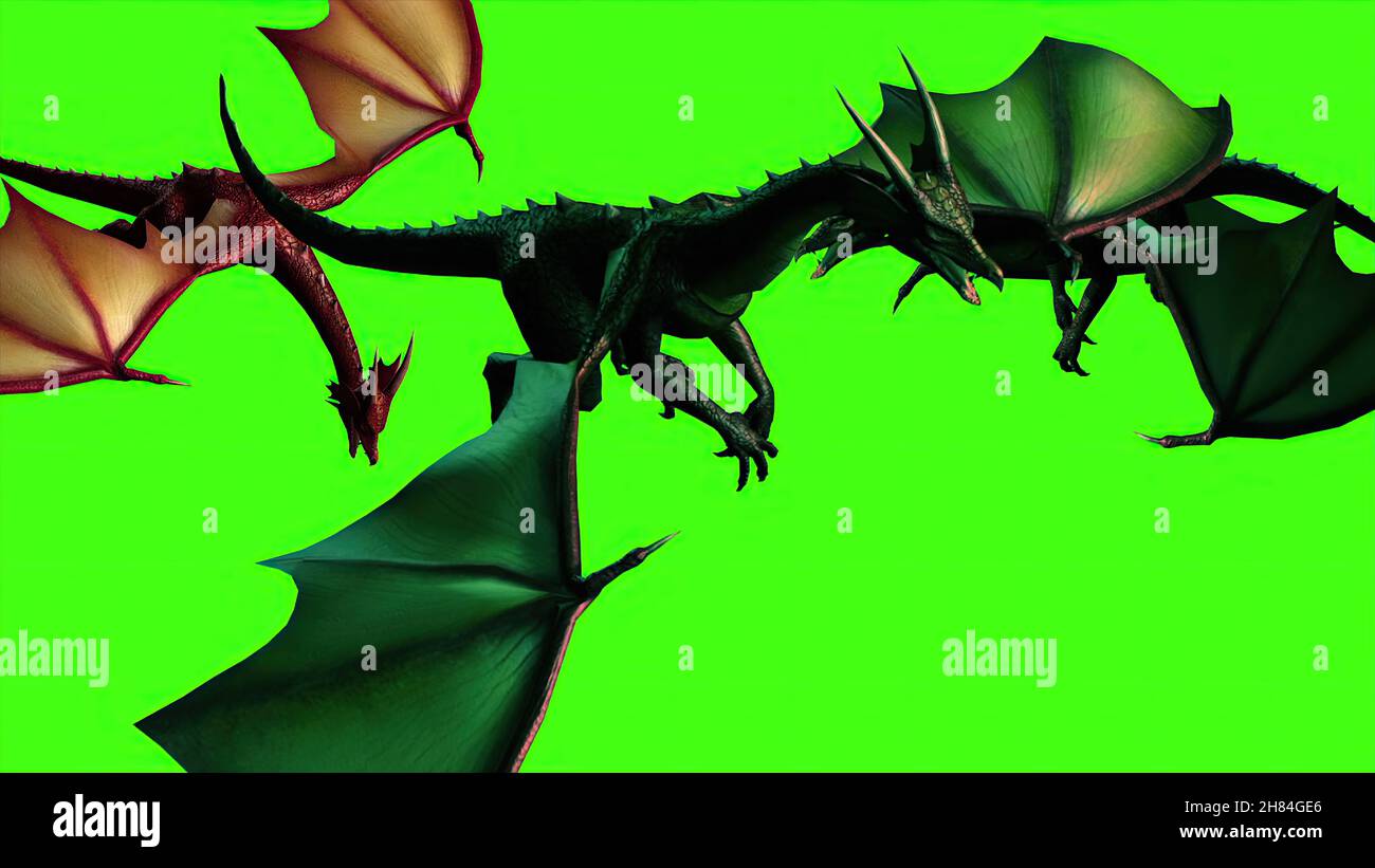 3d illustration - Dragons in fly on green screen Stock Photo - Alamy