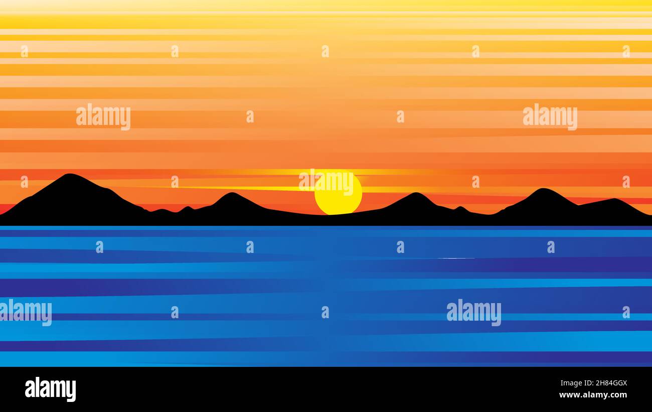 Background beautiful sunset over the sea. Panoramic wide banner. Nature ...