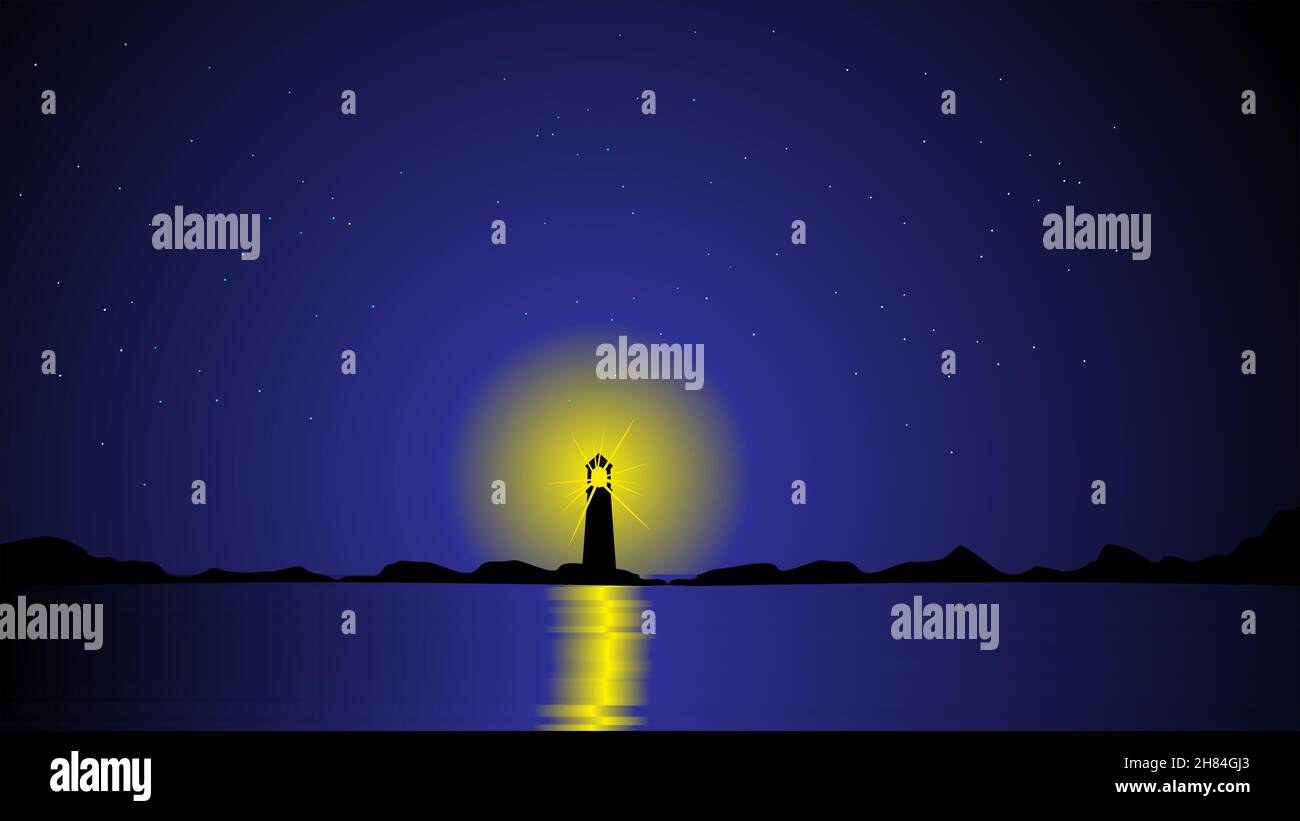 night lighthouse landscape vector illustration Stock Vector Image & Art ...