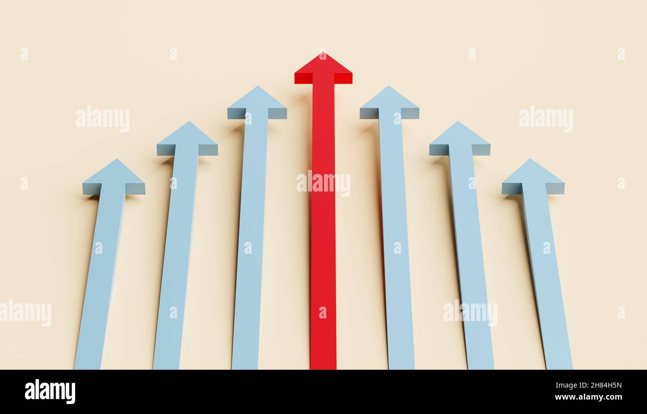 Leadership concept. One red leader arrow leading team forward. 3d ...