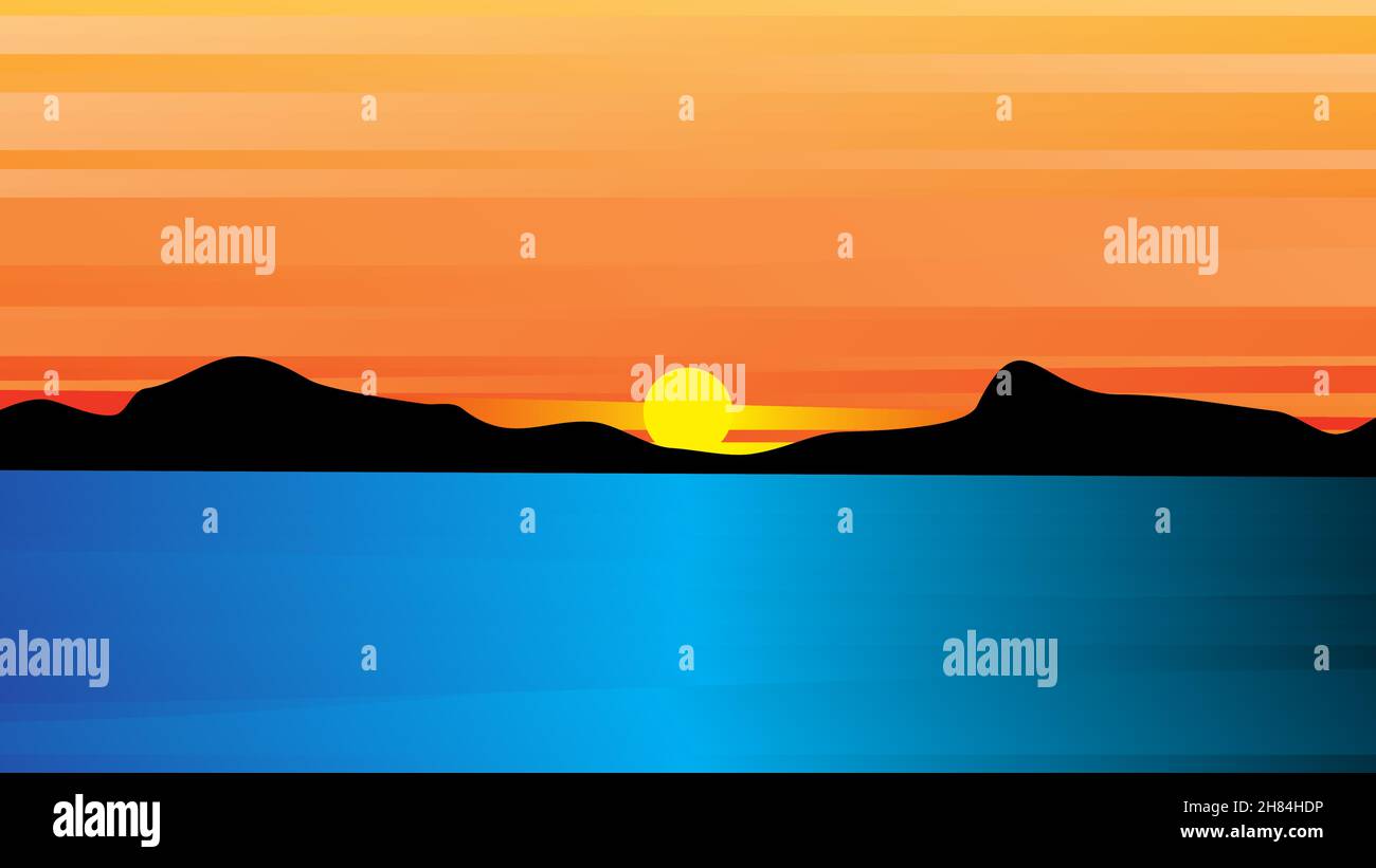 Background beautiful sunset over the sea. Panoramic wide banner. Nature ...