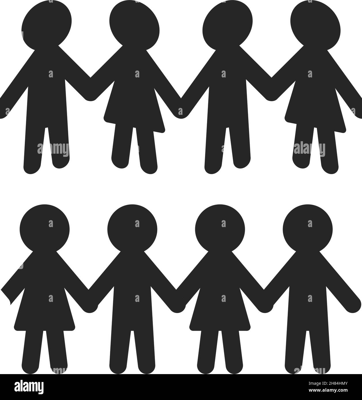 Chain of paper people or doll chain in repeating pattern silhouette as ...