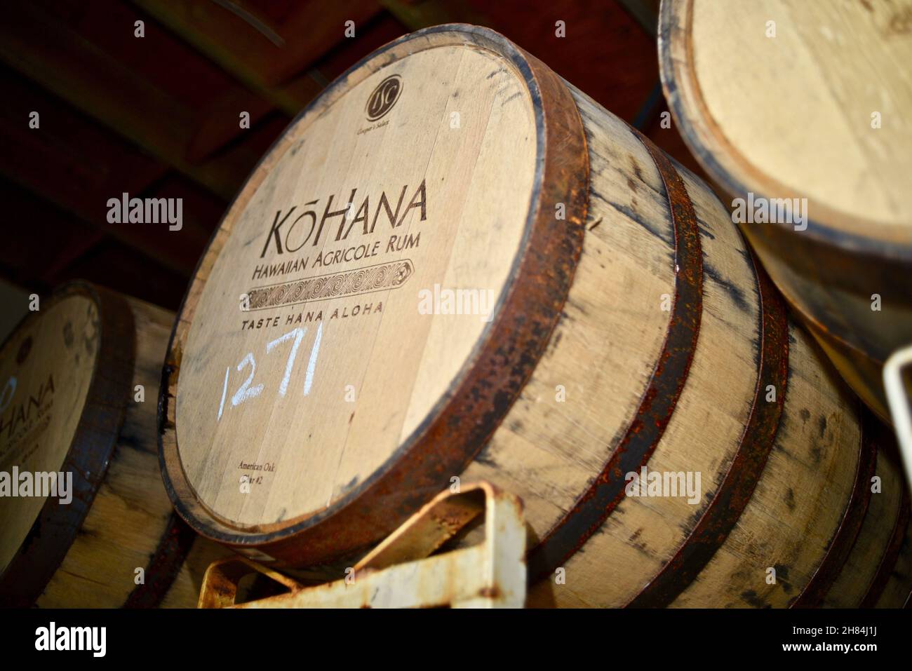 American Oak wooden barrels for aging distilled Hawaiian rum made from ...