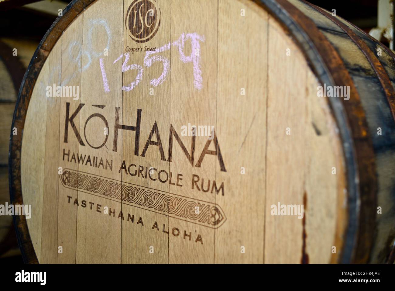 American Oak wooden barrels for aging distilled Hawaiian rum made from ...