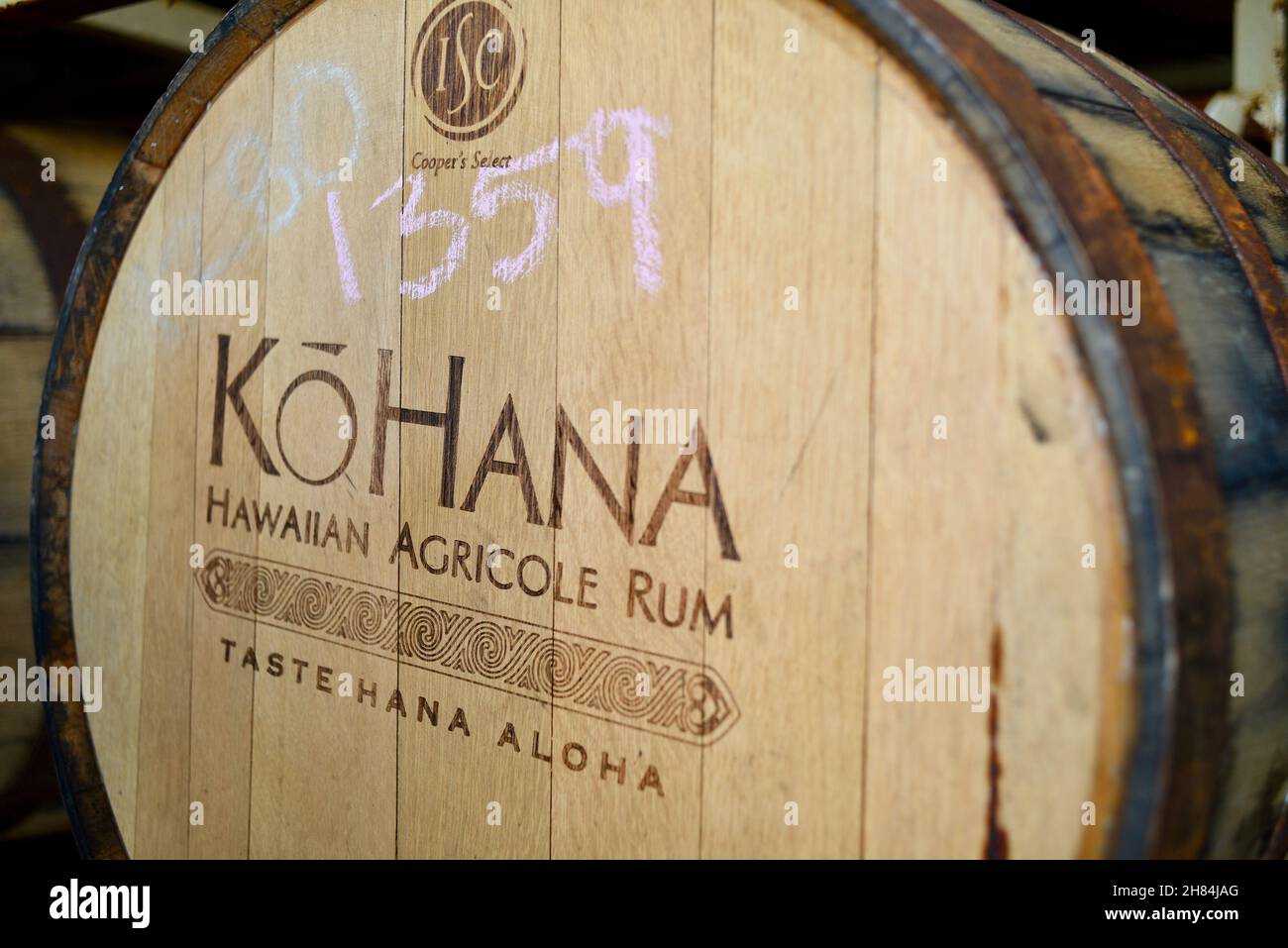 American Oak wooden barrels for aging distilled Hawaiian rum made from ...