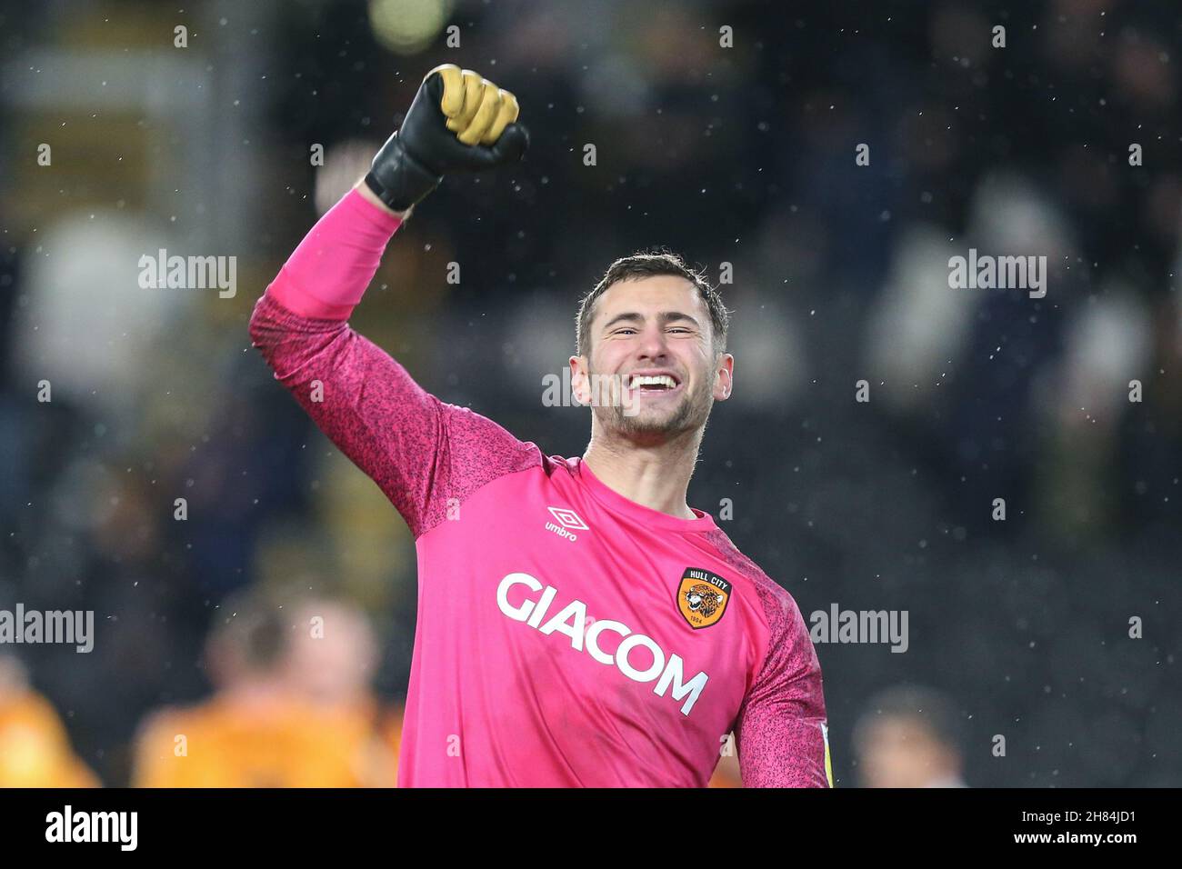 Nathan Baxter #13 of Hull City shows his passion after the victory ...