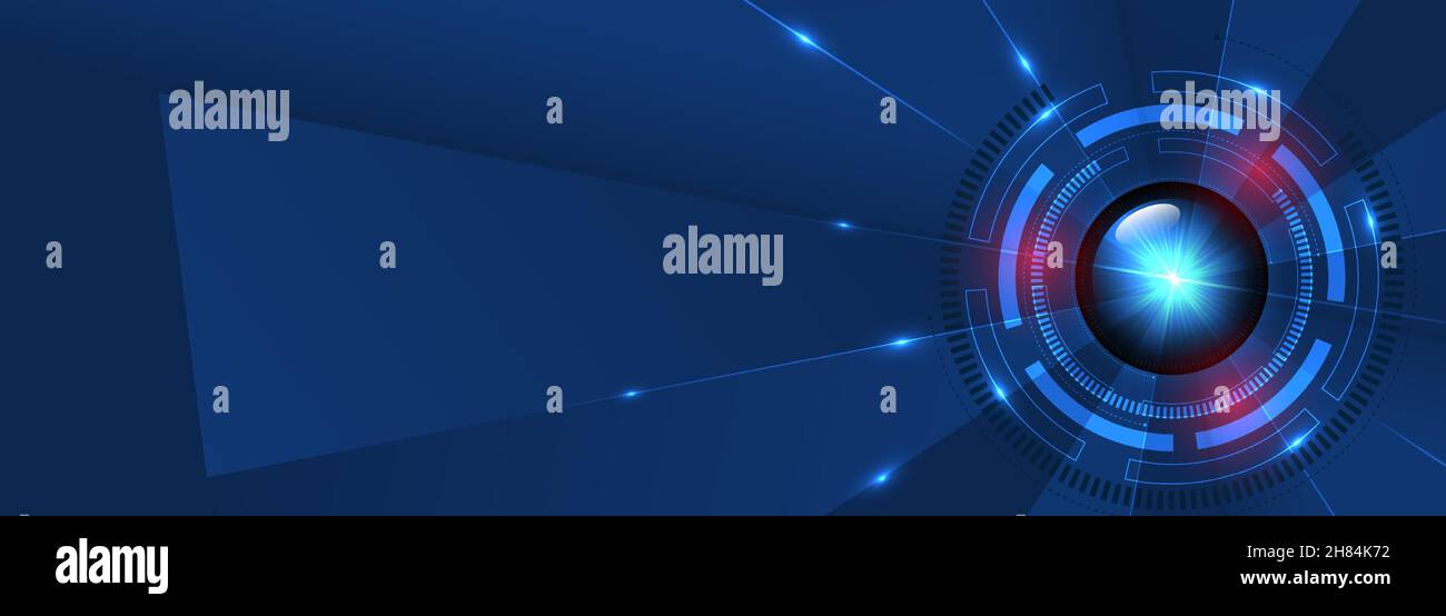 Blue technology wide banner with circuit board. Abstract digital hi ...