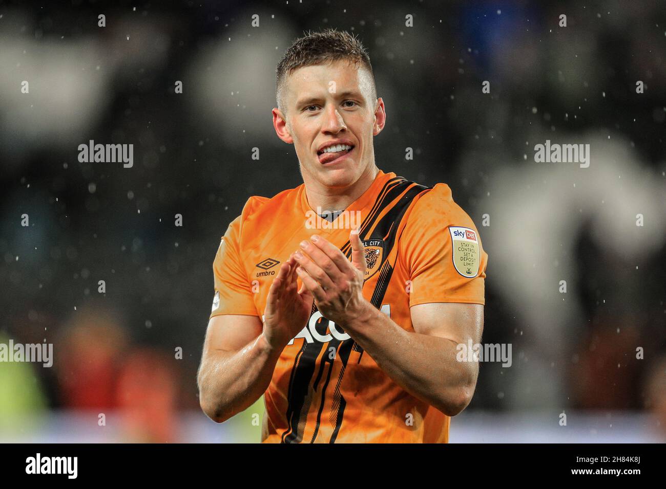 Greg Docherty #8 of Hull City celebrates his team’s win after the game ...