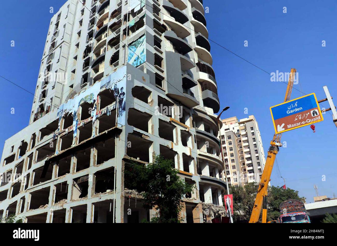 Anti encroachment operation in progress demolishing Nasla Tower during ...