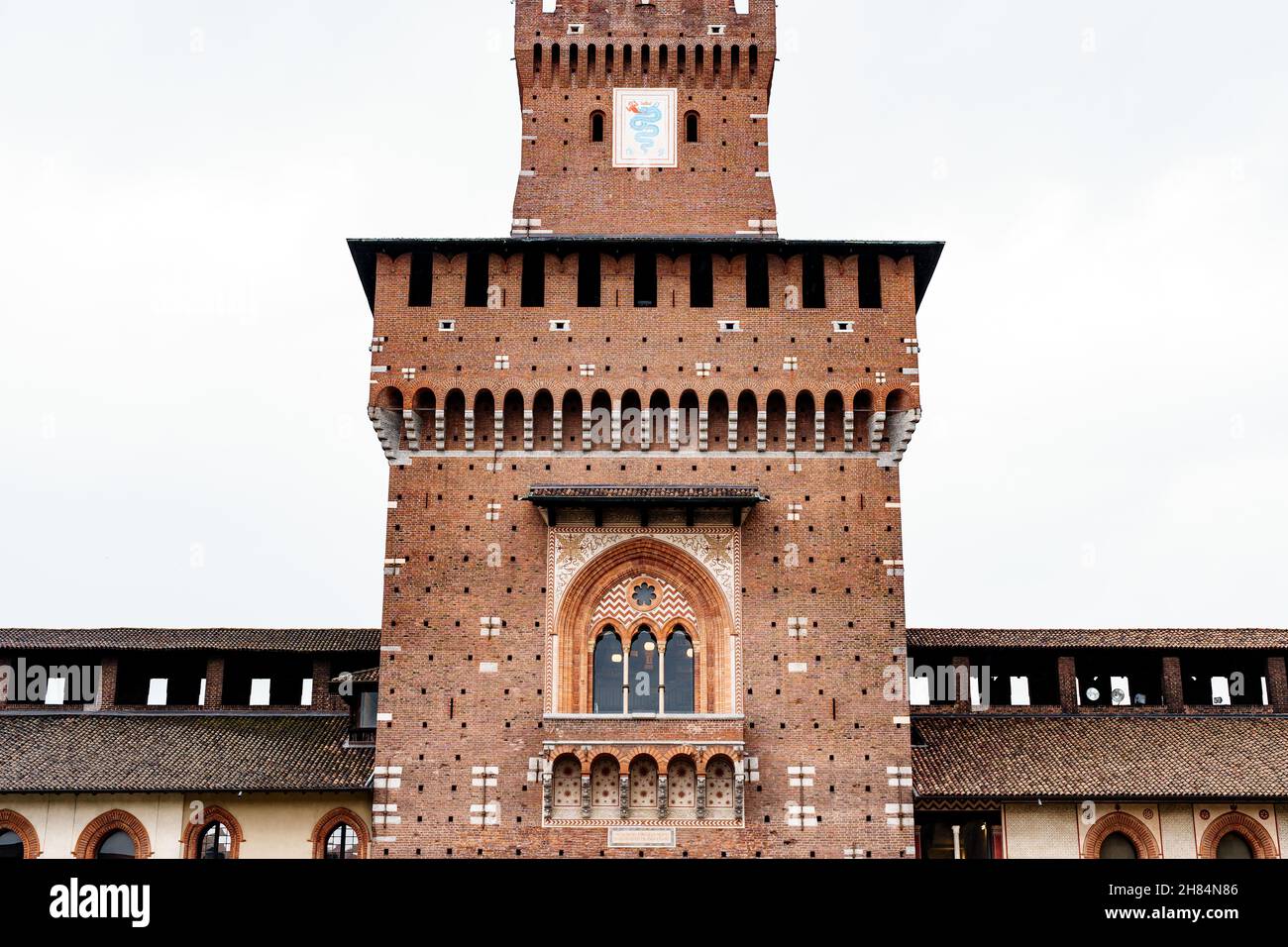 Square brick tower of Castello Sforzesco. Milan, Italy Stock Photo - Alamy