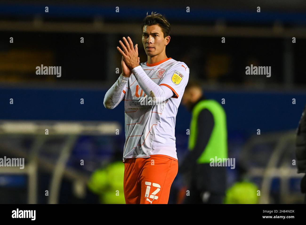 Kenny Dougall #12 of Blackpool applauds the travelling fans at the end ...