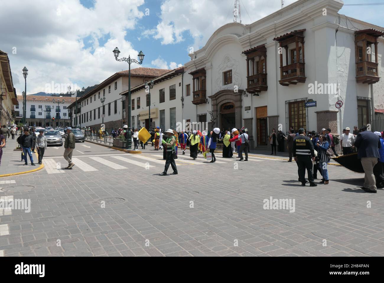 Police and crowd in Cusco Peru South America Stock Photo - Alamy