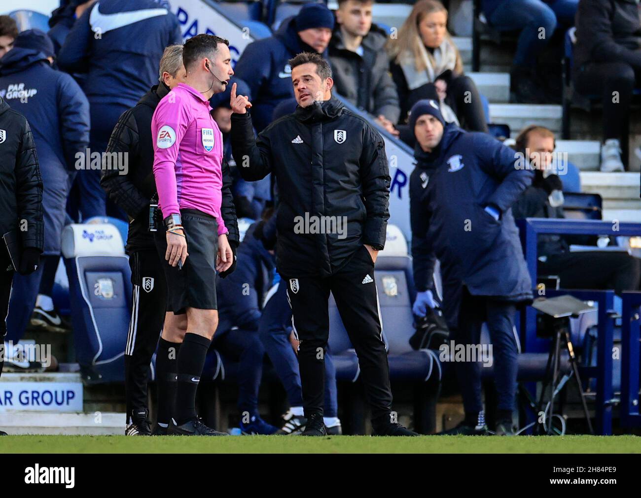 Marco Silva the Fulham manager has a discussion with referee Chris ...