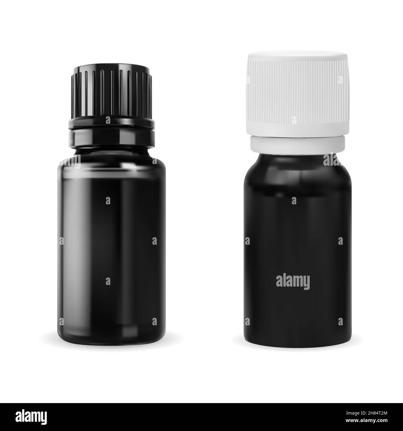 Essential oil bottle. Small black glass bottle mockup isolated on white ...