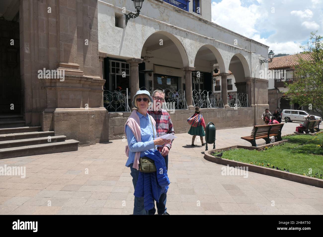 Cusco Peru South America Andes mountains tourists tourist in street by ...