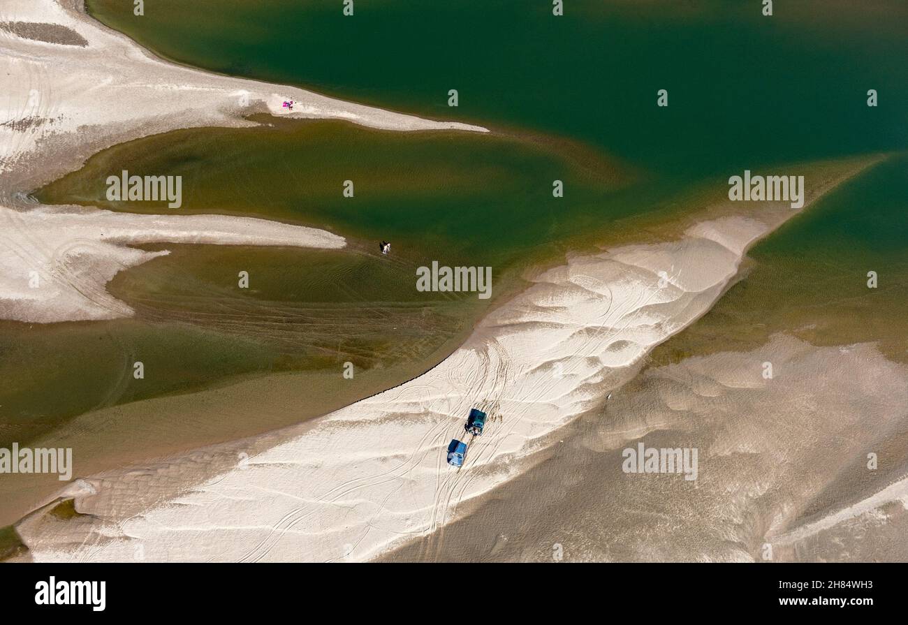 Aerial view of sandy areas near the Ob River in Novosibirsk, Russia ...