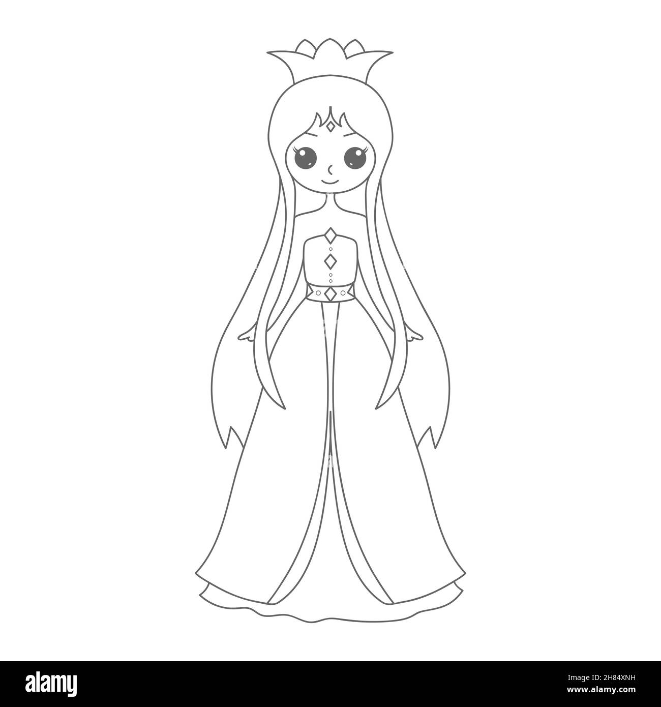 princess with a crown. An empty contour silhouette for coloring books ...