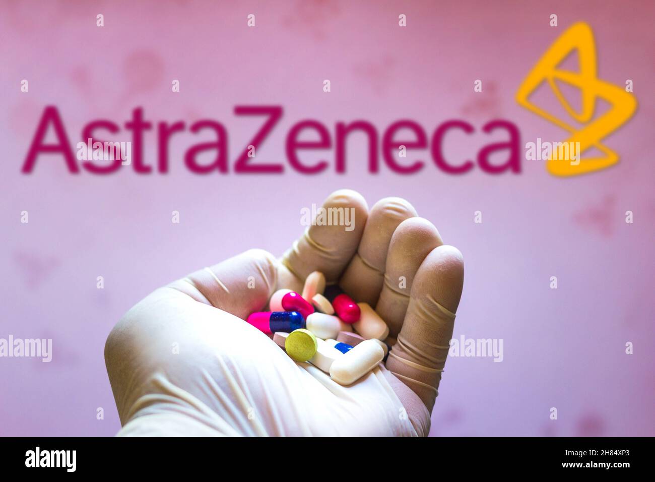 In this photo illustration, an AstraZeneca PLC logo is seen on a screen ...