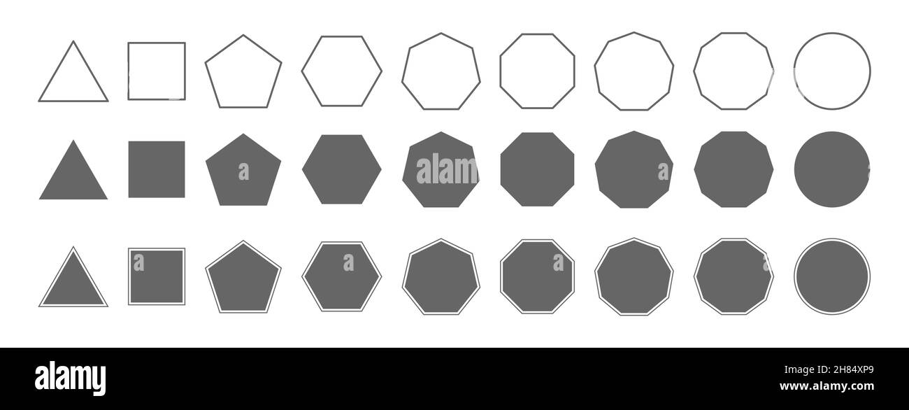 set of geometric shapes, an empty and filled contour. Flat style Stock ...