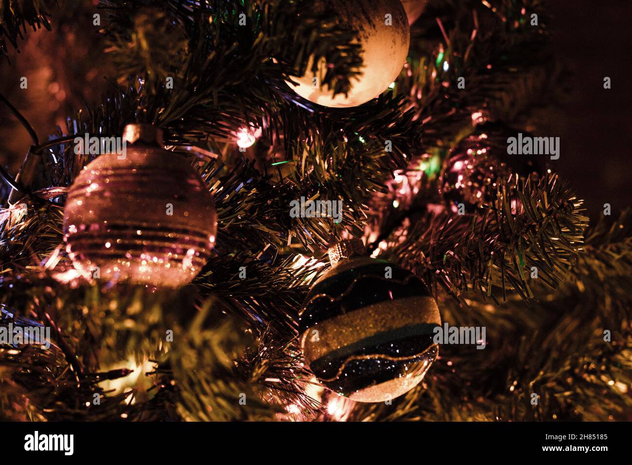 christmas celebration, tree, balls and lights Stock Photo - Alamy