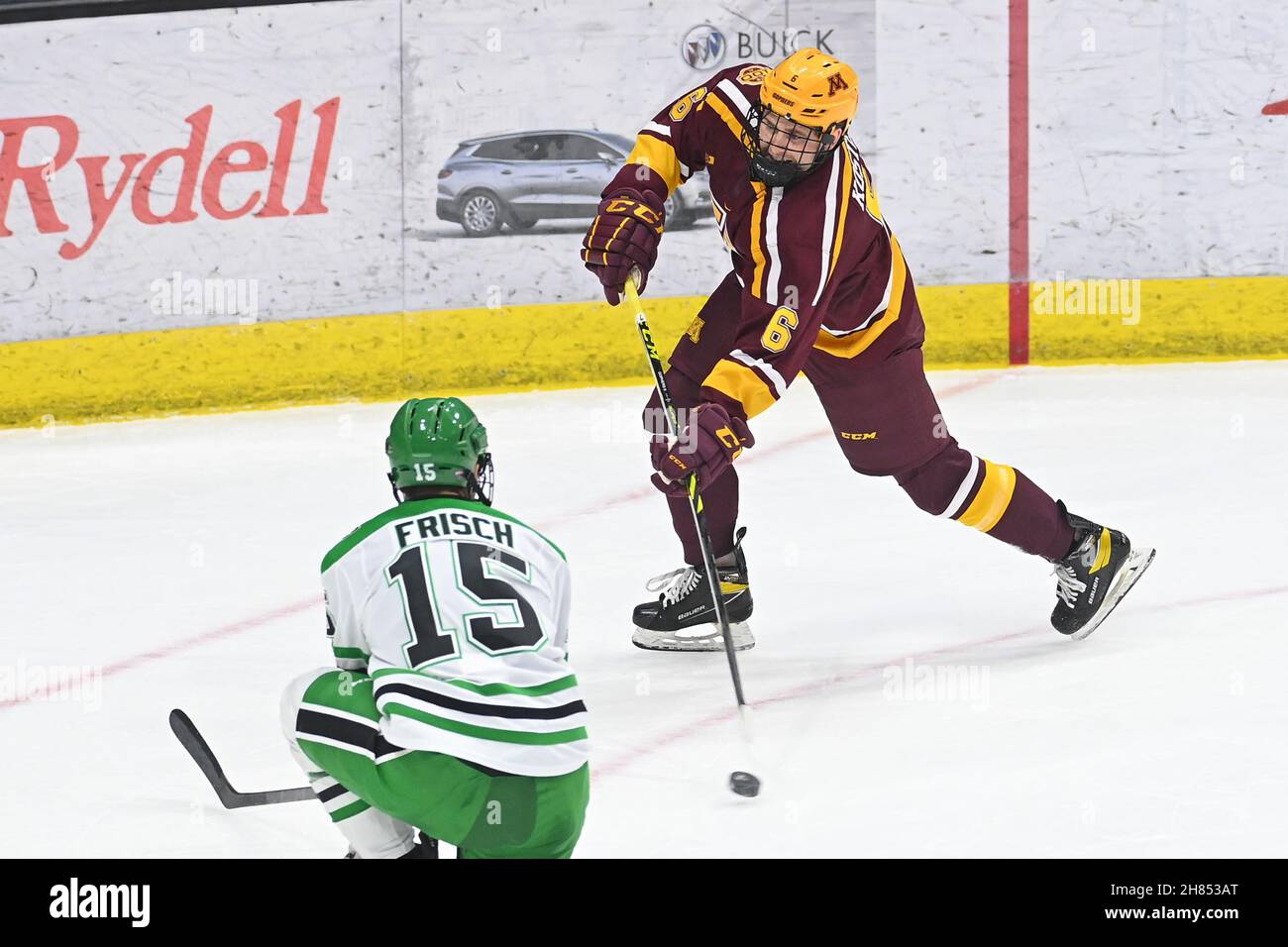 November 26, 2021 Minnesota Gophers defenseman Mike Koster (6) shoots ...