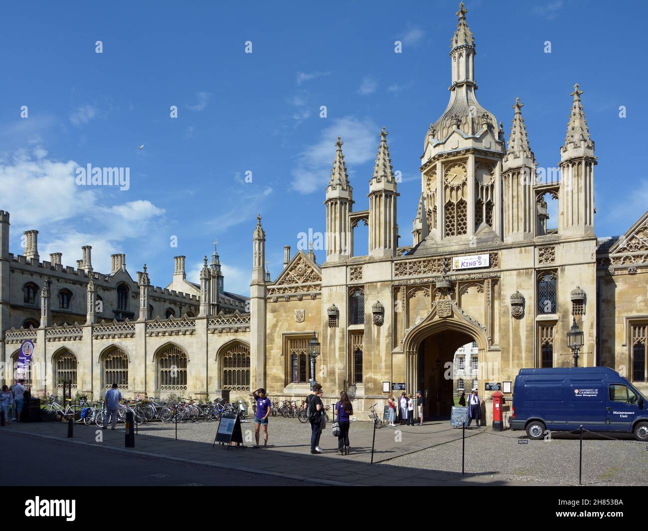 The entrance gates to King's College on King's Parade, Cambridge Stock ...