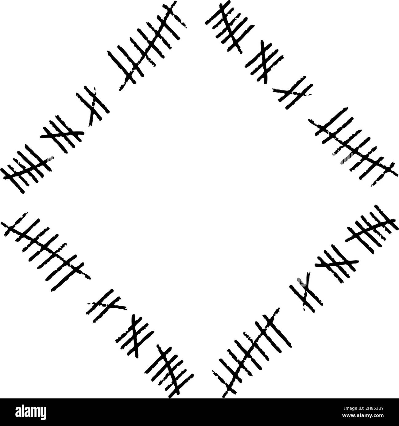 Tally mark frame on a white background or prison wall hash line, strike ...