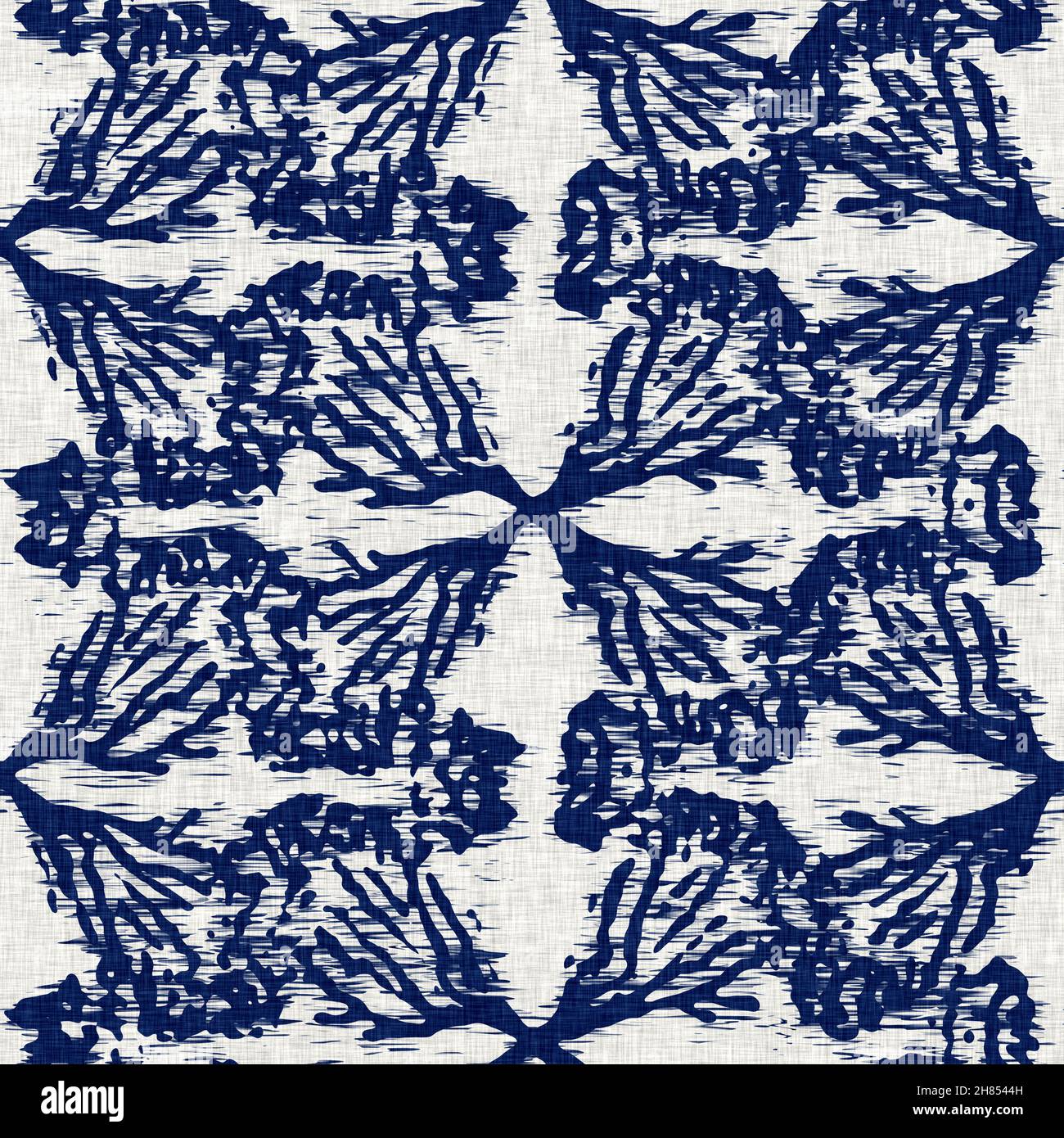 Indigo dyed fabric flower pattern texture. Seamless textile fashion ...