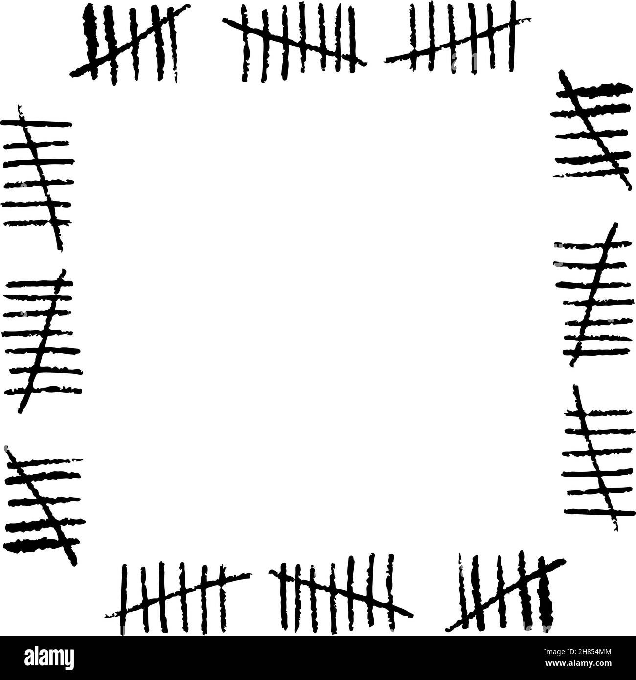 Tally mark frame on a white background or prison wall hash line, strike ...