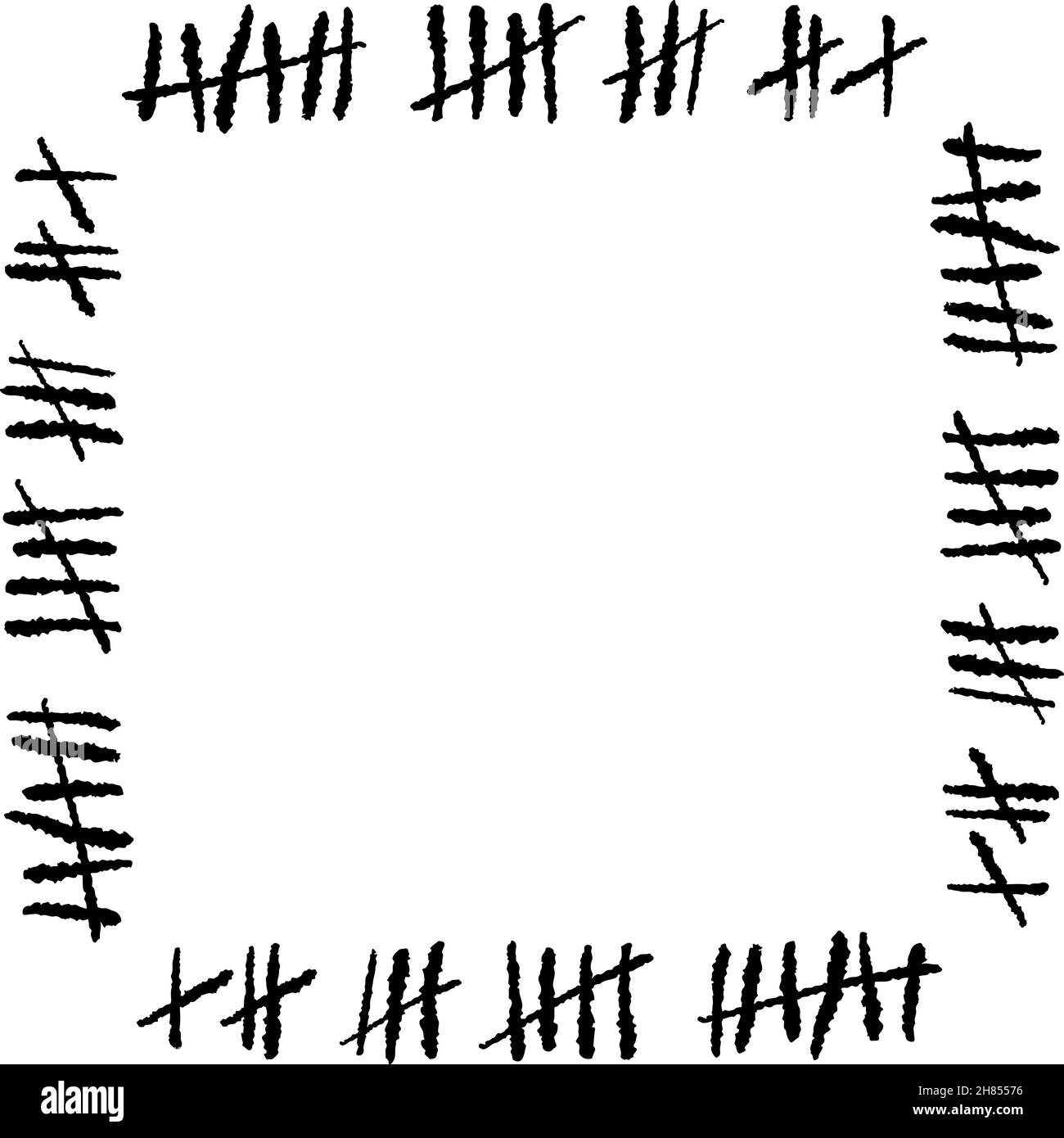 Tally mark frame on a white background or prison wall hash line, strike ...