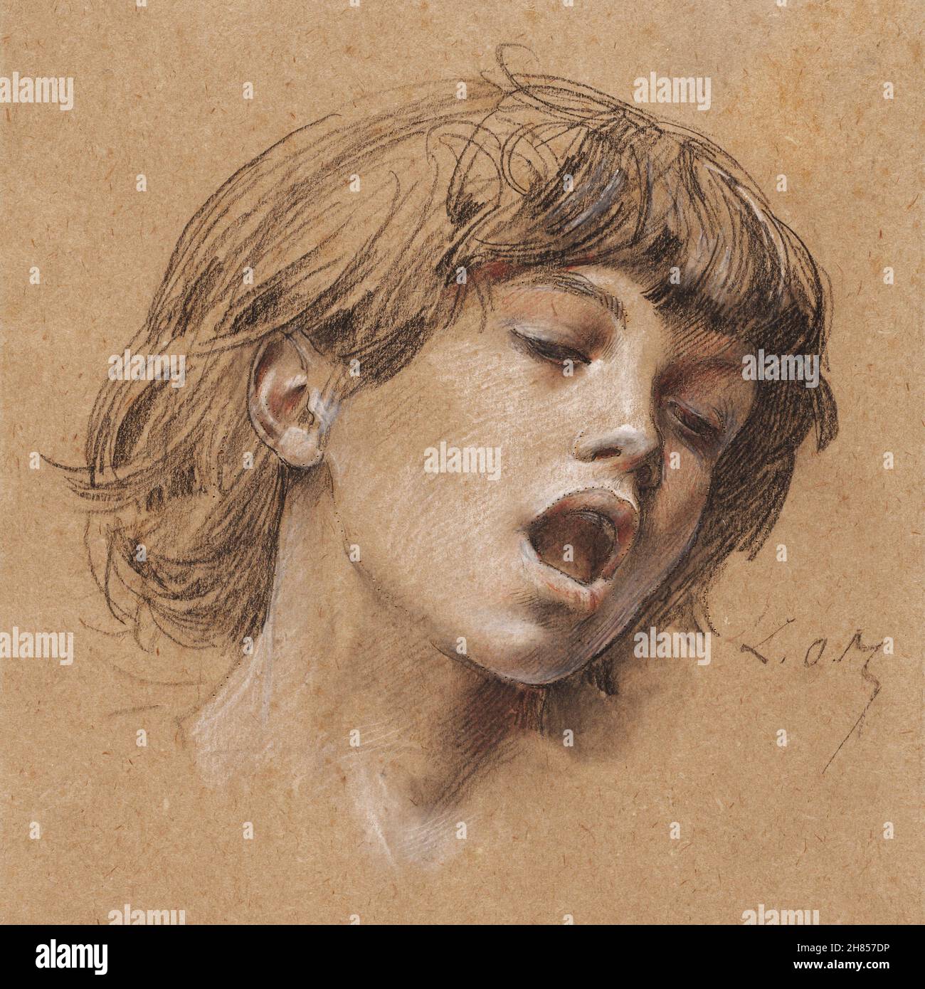 Head of a Boy Singing (1898) drawing in high resolution by Luc-Olivier ...