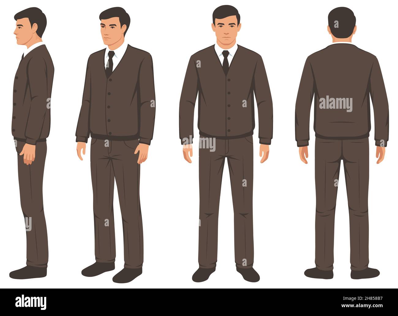 fashion man isolated, front, back and side view, vector illustration ...