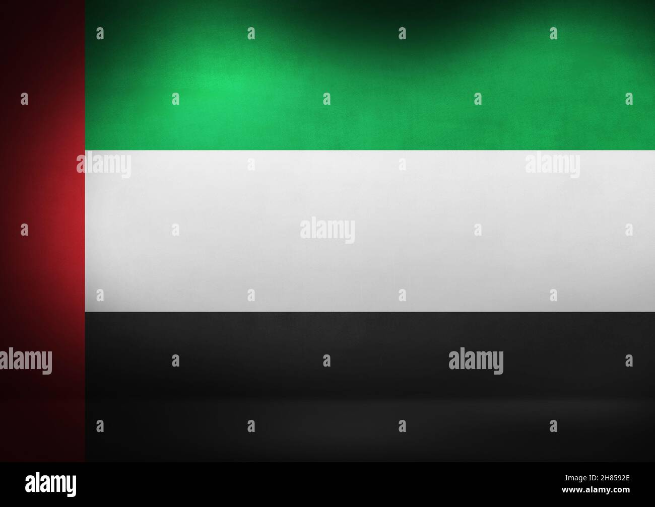 United Arab Emirates Flag on Wall inside 3D Rendered Room with Spot ...