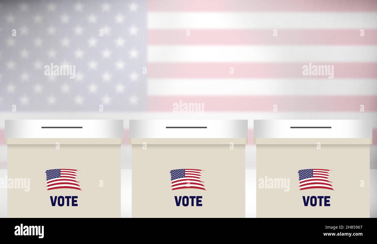 Voting Box in United States of America with Flag Sign and Vote Icon ...