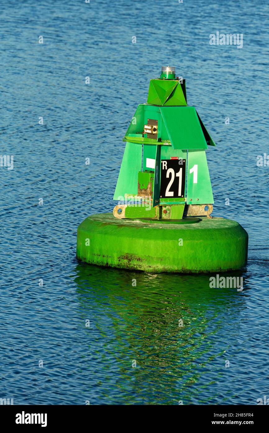 Channel markers, River Lee, Cork City, County Cork, Ireland Stock Photo ...