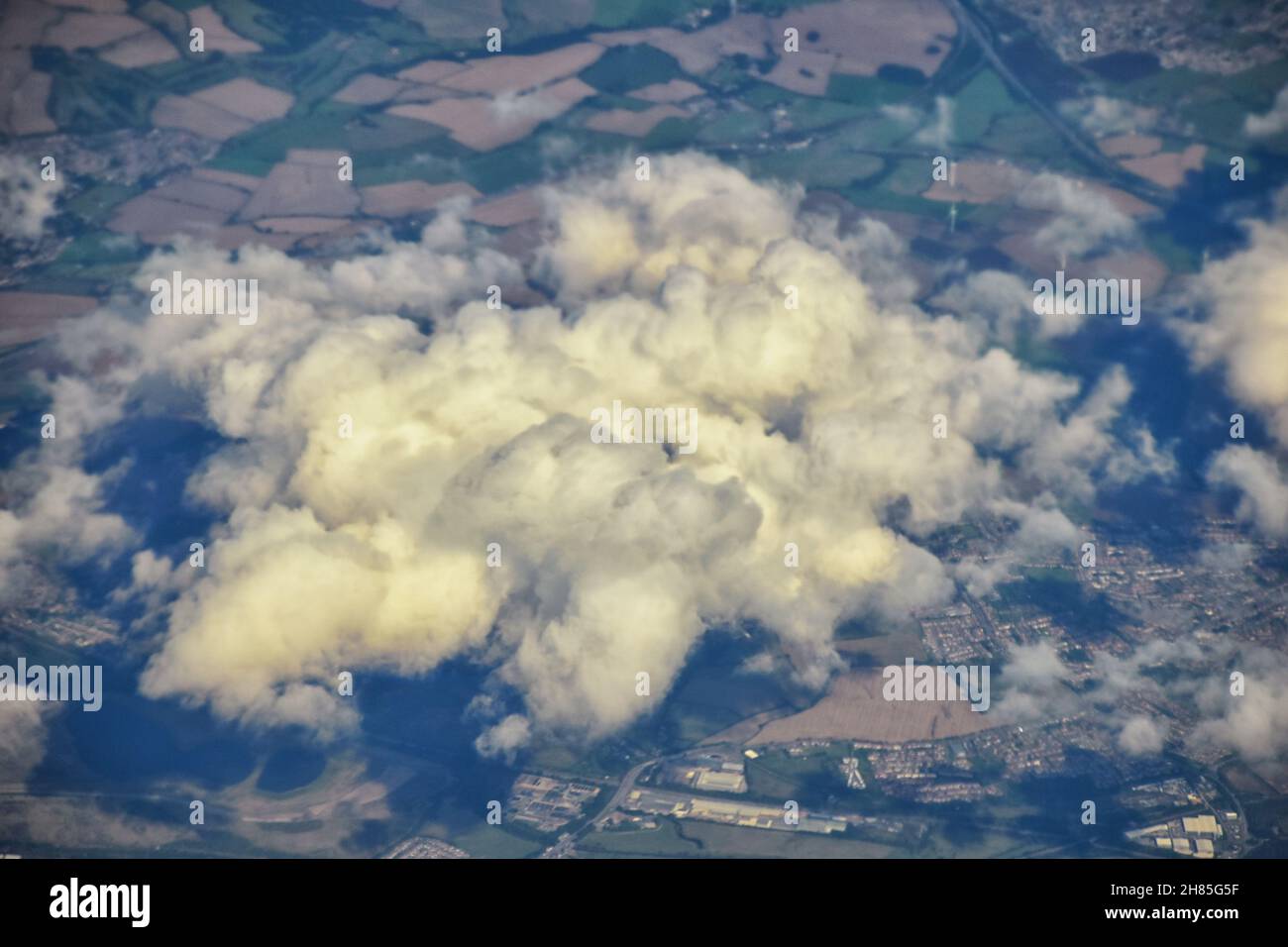 England rural landscape, fields, meadows and clouds. Aerial view from ...