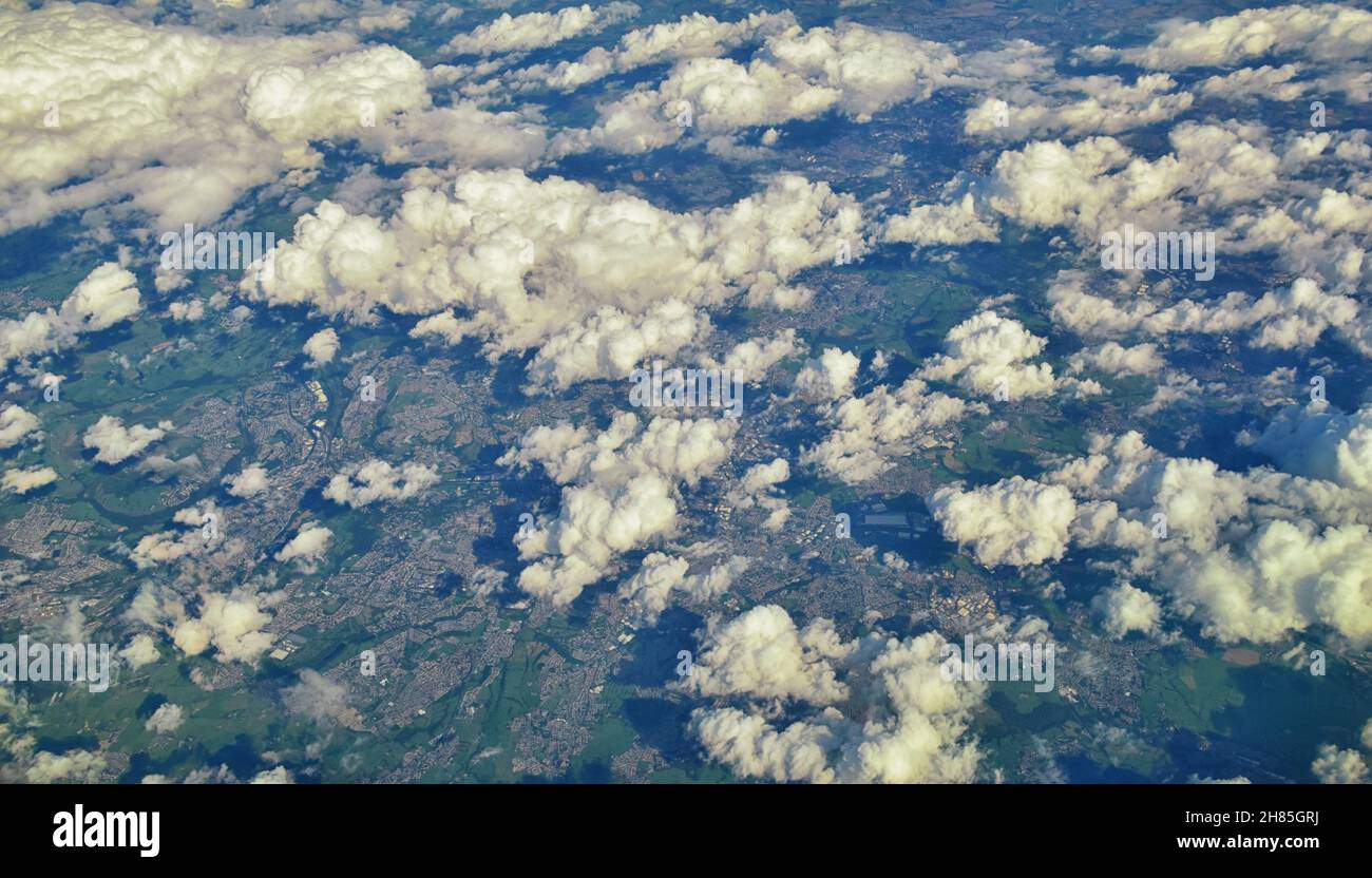 England rural landscape, fields, meadows and clouds. Aerial view from ...
