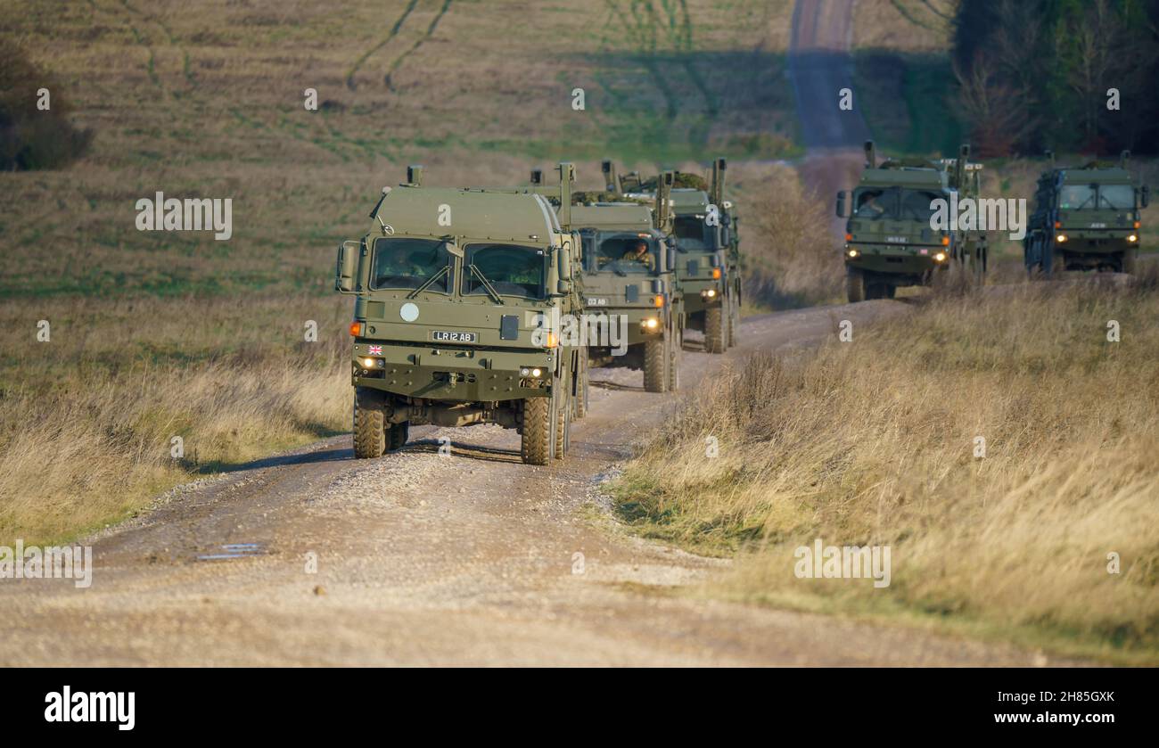 Convoy of British army MAN SV HX77 8x8 EPLS Heavy Utility Trucks in ...