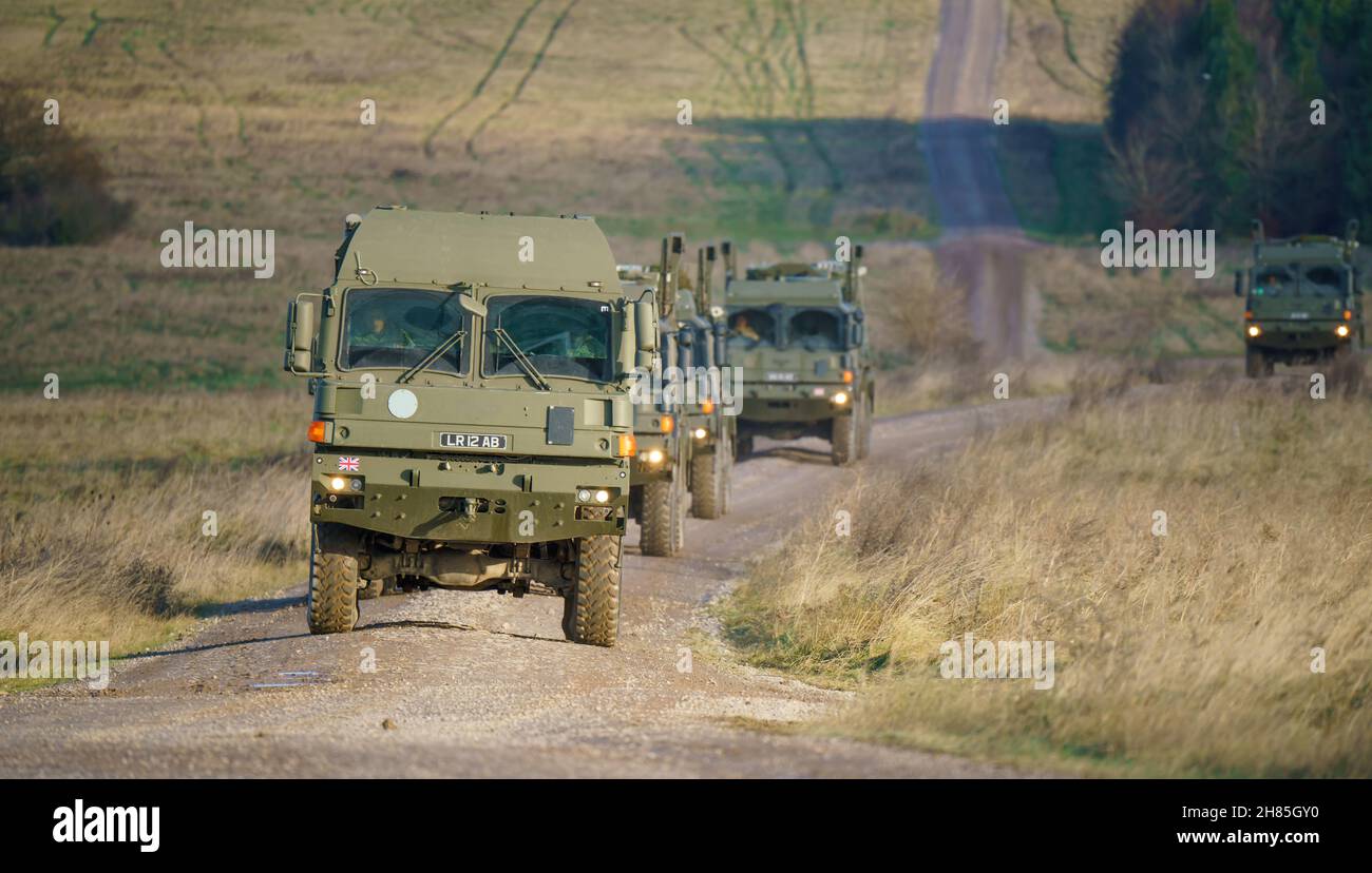 Convoy of British army MAN SV HX77 8x8 EPLS Heavy Utility Trucks in ...