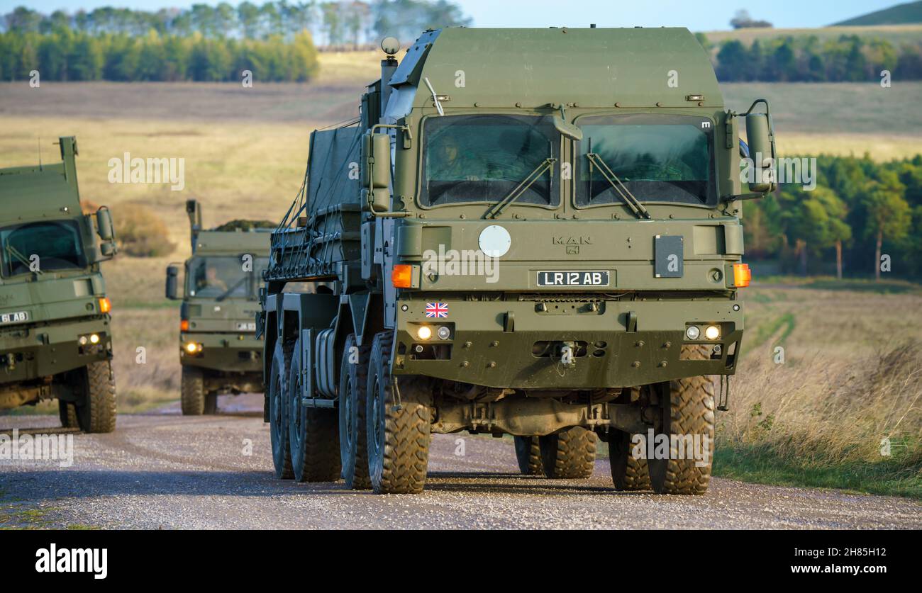 Convoy of British army MAN SV HX77 8x8 EPLS Heavy Utility Trucks in ...