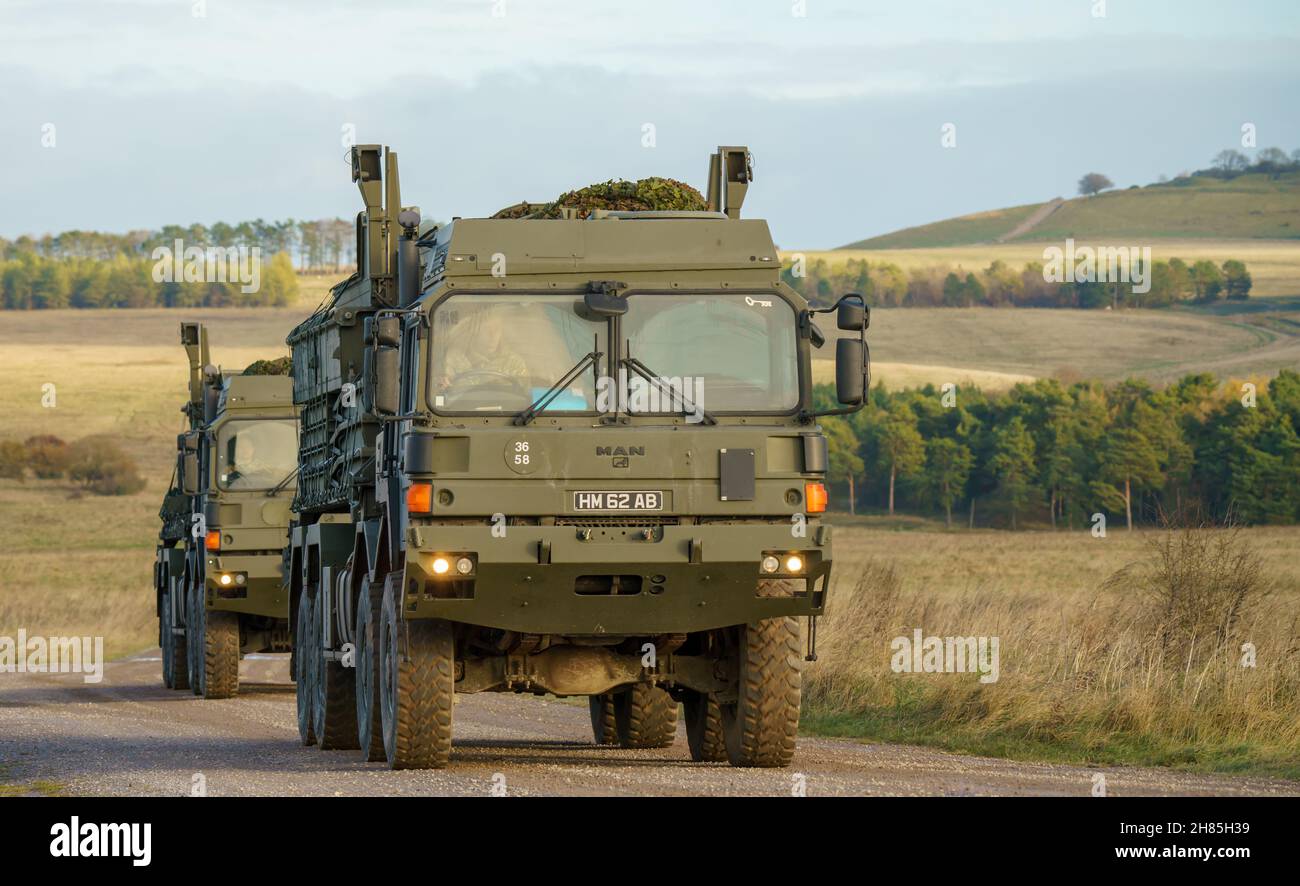 Convoy of British army MAN SV HX77 8x8 EPLS Heavy Utility Trucks in ...