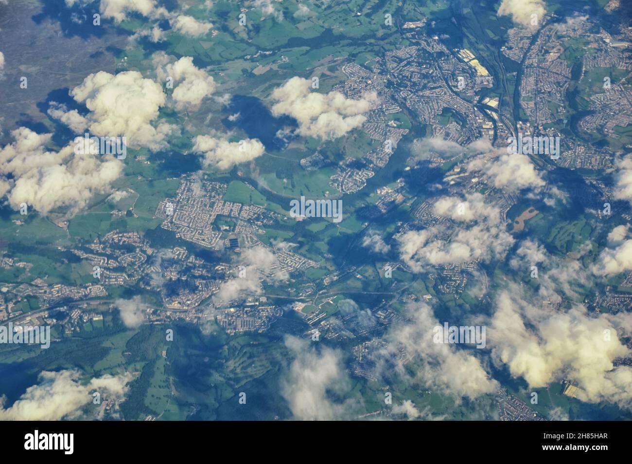 England rural landscape, fields, meadows and clouds. Aerial view from ...