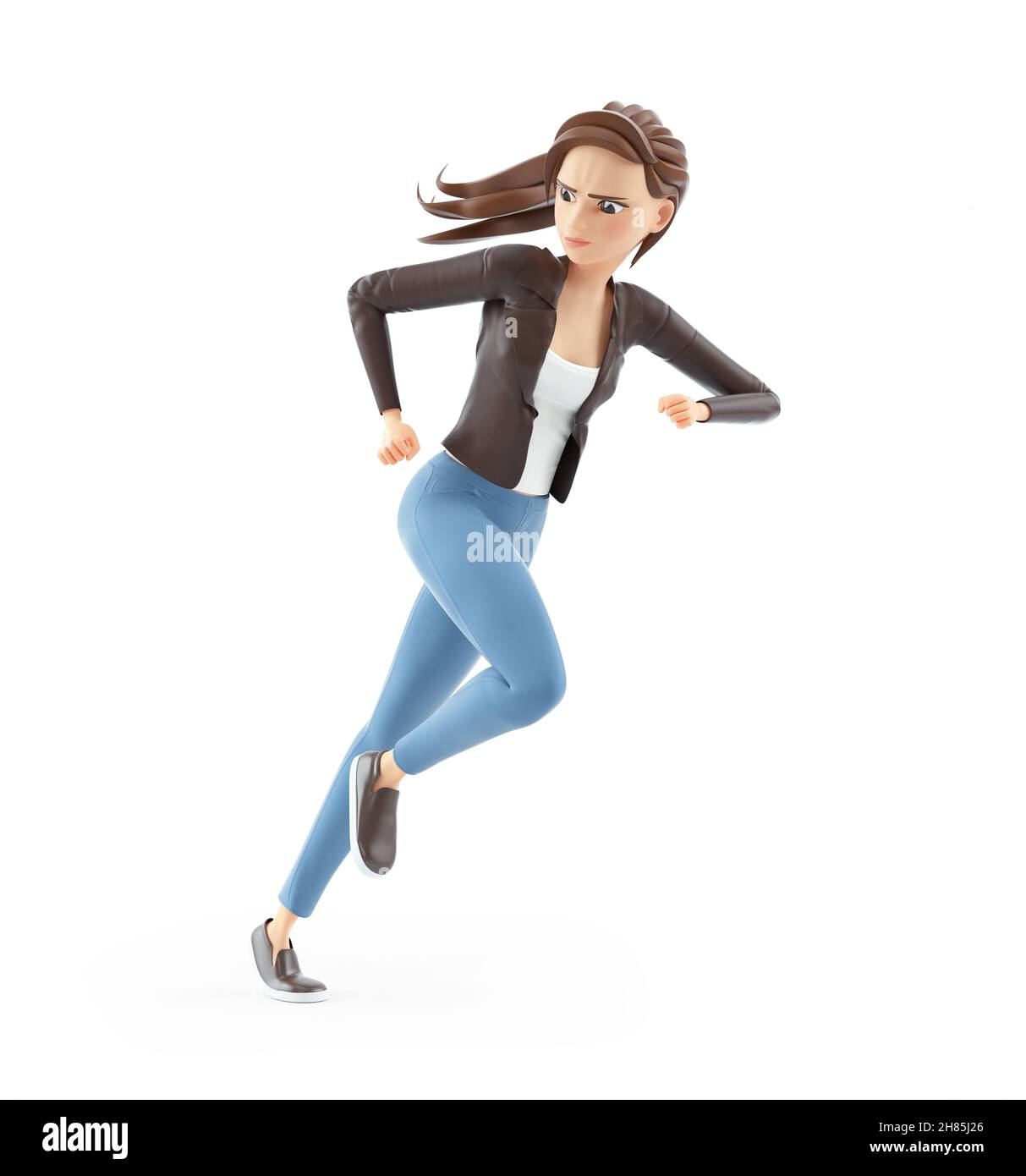 3d cartoon woman running and looking back, illustration isolated on ...