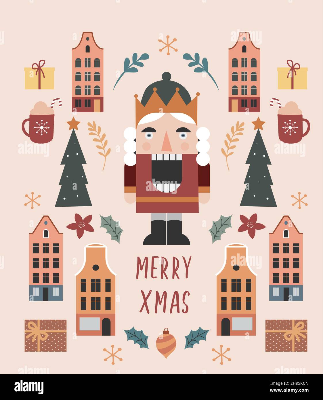 Vintage style Merry Christmas poster, Christmas market, street fair ...