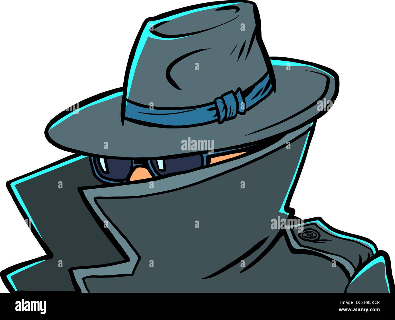 spy in a raincoat, hat and black glasses, covered face Stock Vector ...