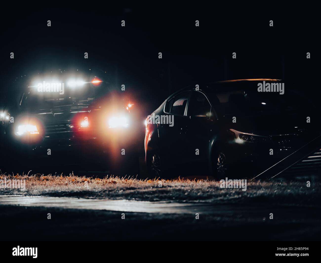 Police Ford Explorer with emergency equipment activated on a traffic ...