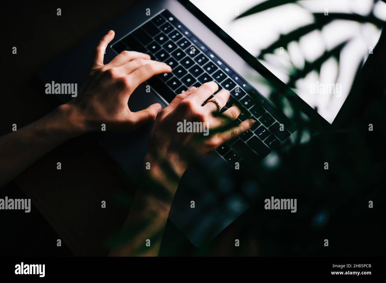 Woman typing on laptop keyboard at the night, close-up Stock Photo - Alamy