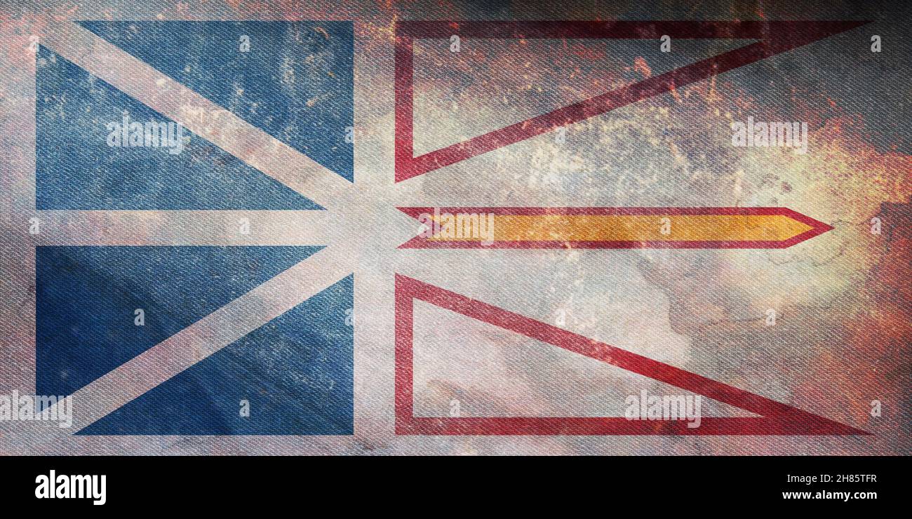 Top view of retro flag of Newfoundland and Labrador, Canada with grunge ...