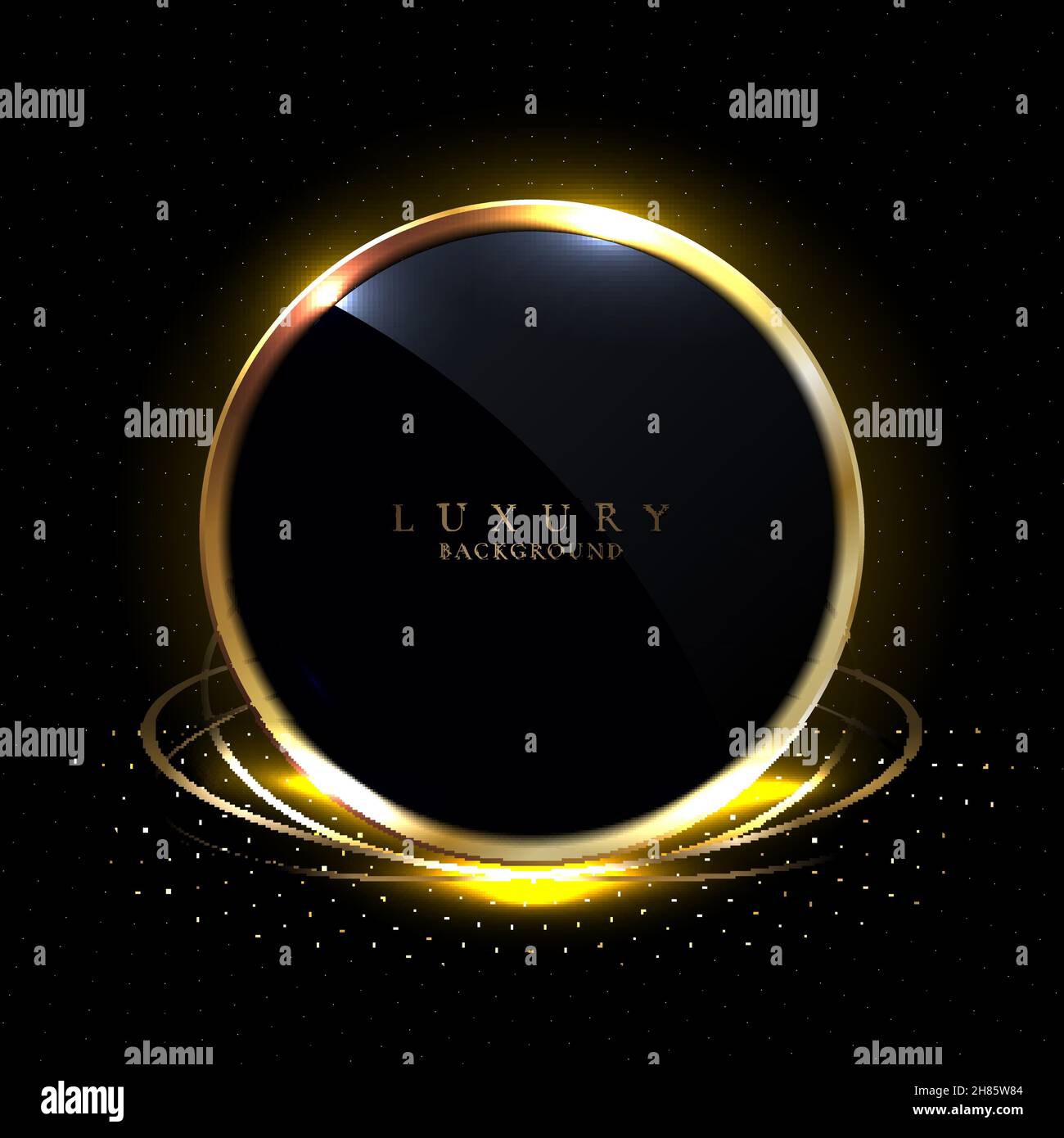Abstract 3D black glossy circles golden ring round frame and lighting ... Abstract 3D black glossy circles golden ring round frame and lighting ...